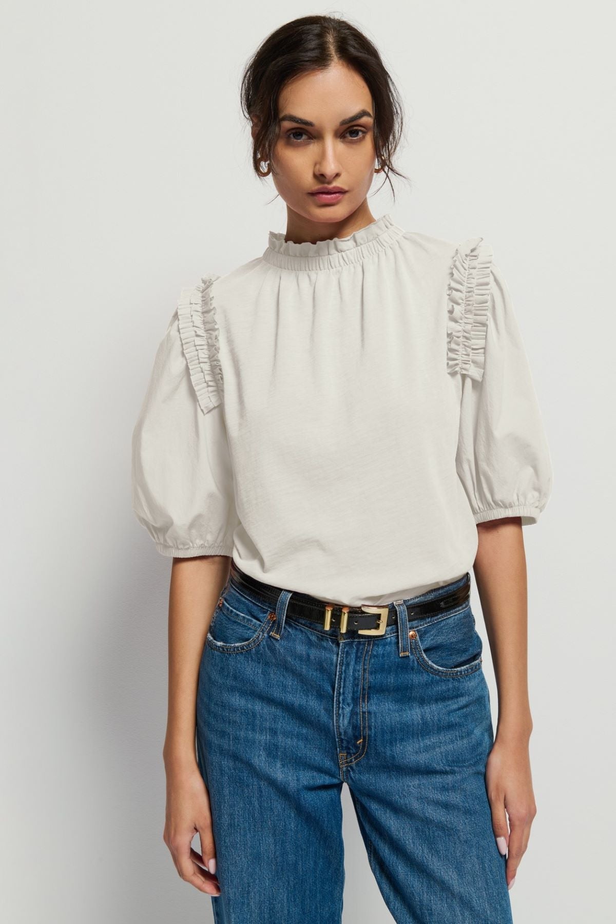 Roya Ruched Neck Top Porcelain - FINAL SALE